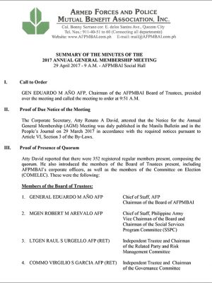 2017 AGM – Summary of the Minutes - AFPMBAI