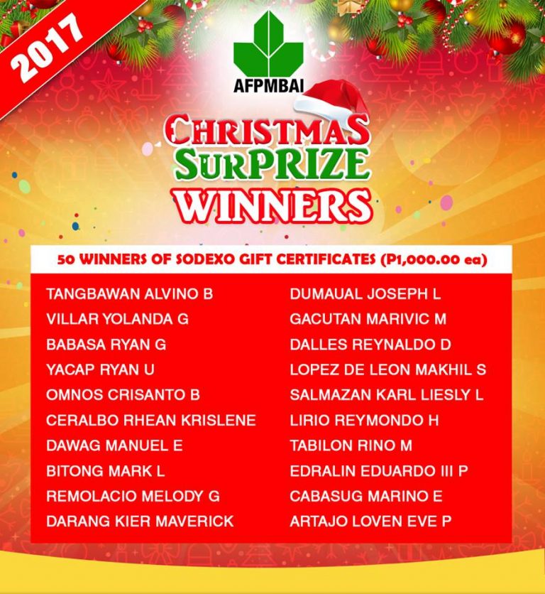 Christmas Surprise Raffle Winners - AFPMBAI