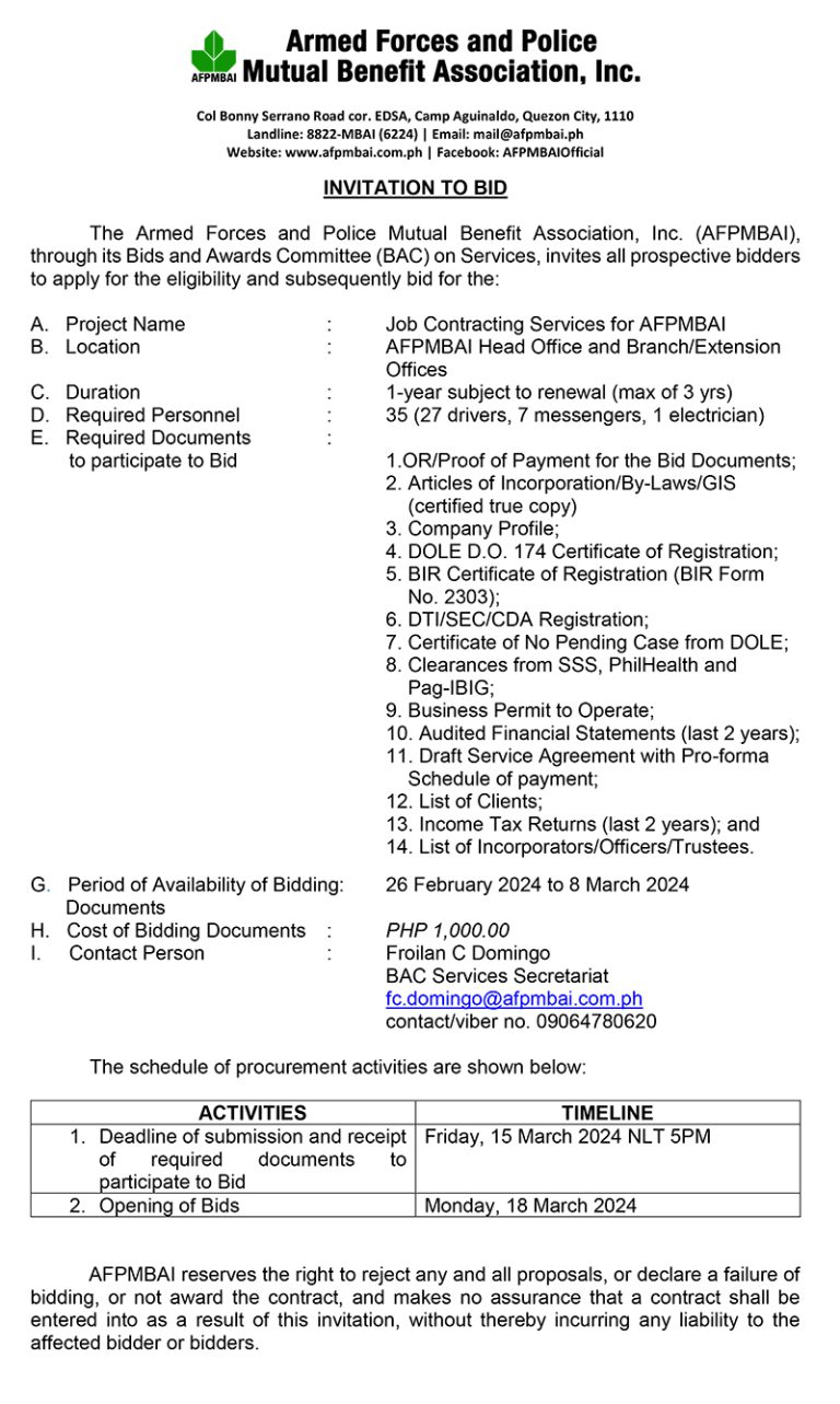 INVITATION TO BID - AFPMBAI