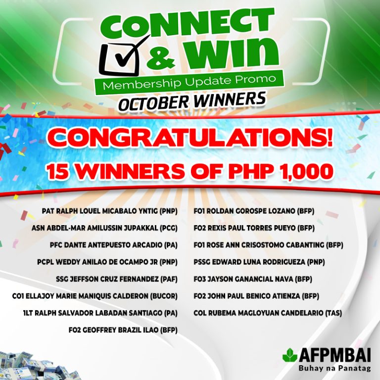 Connect and Win Membership Update Promo October 2025 Winners - AFPMBAI